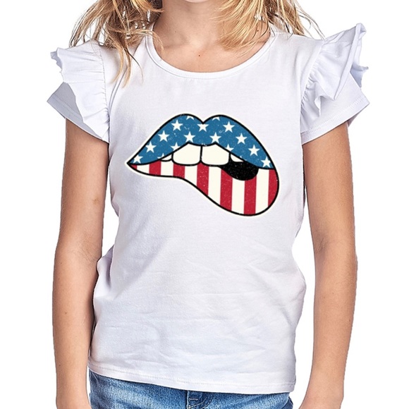Shirts & Tops | American Flag Ruffle Lips Tee | Poshmark